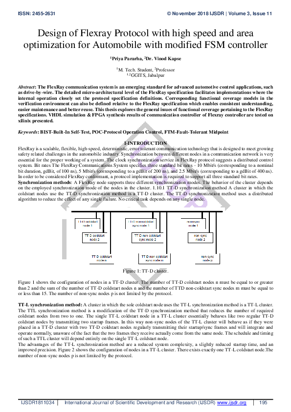 Pdf Design Of Flexray Protocol With High Speed And Area Optimization For Automobile With
