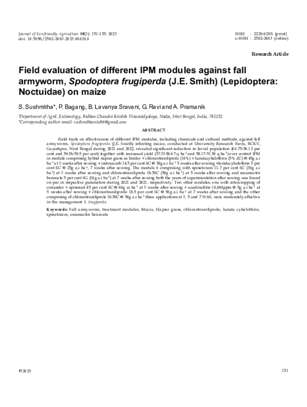 (PDF) Field evaluation of different IPM modules against fall armyworm, Spodoptera frugiperda (J ...