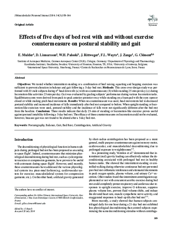 (PDF) Effects of five days of bed rest with and without exercise ...