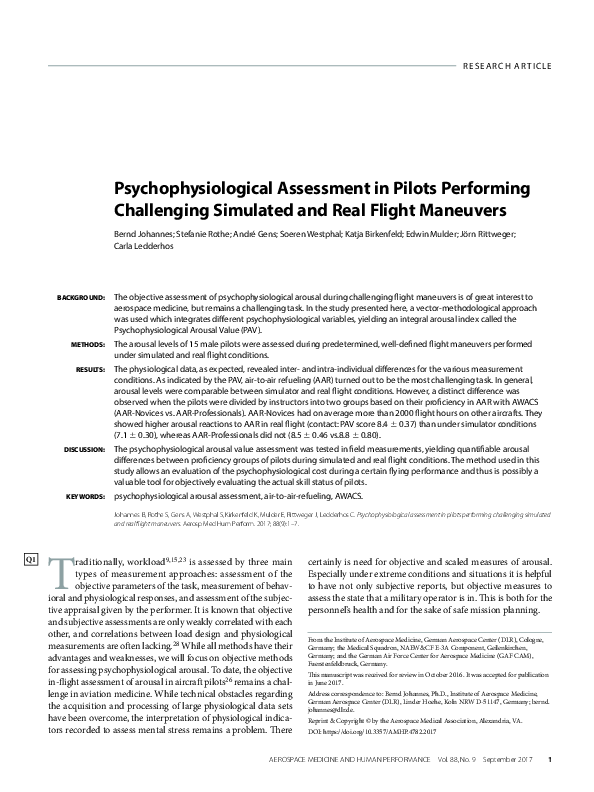 (PDF) Psychophysiological Assessment in Pilots Performing Challenging ...
