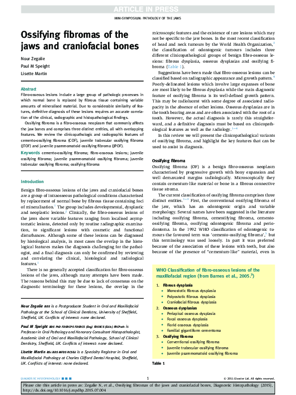 (PDF) Ossifying fibromas of the jaws and craniofacial bones
