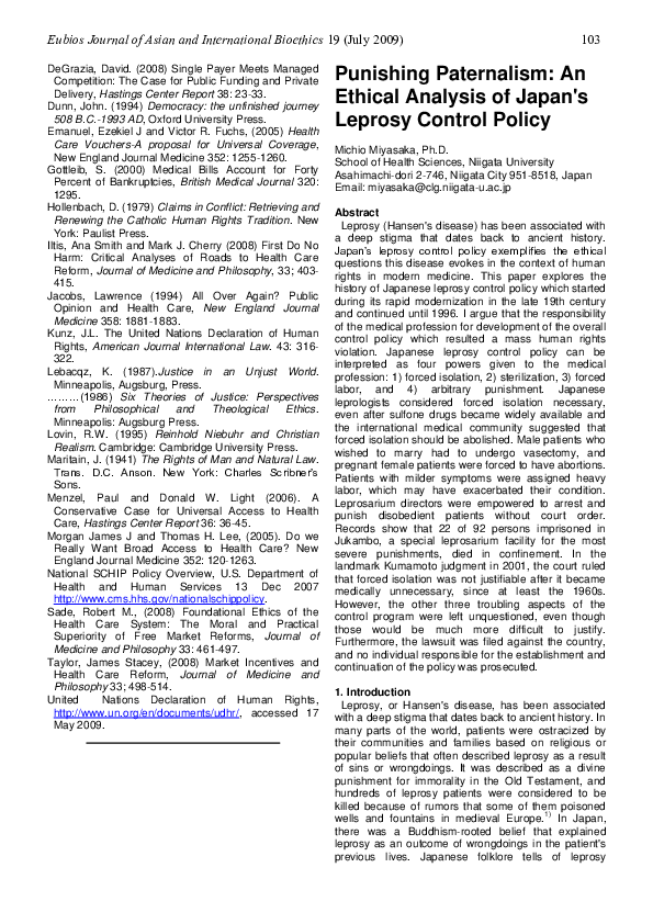 (PDF) Punishing Paternalism: An Ethical Analysis of Japan's Leprosy ...