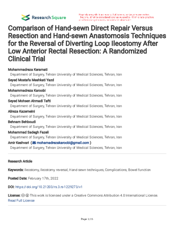 Pdf Comparison Of Hand Sewn Direct Repair Versus Resection And Hand Sewn Anastomosis
