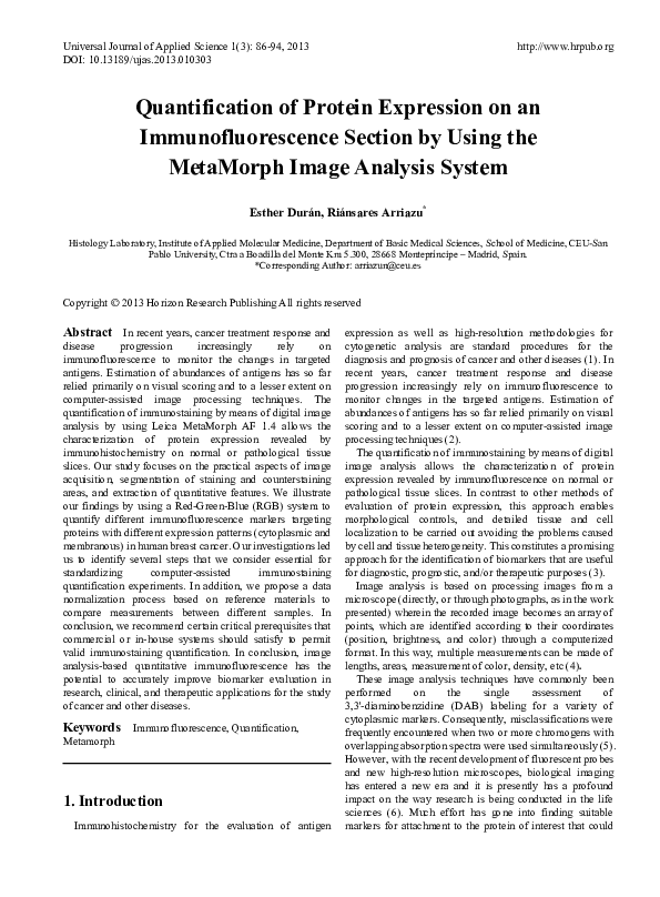(PDF) Quantification of Protein Expression on an Immunofluorescence ...