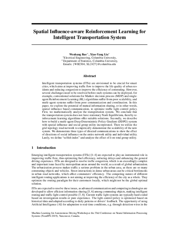 (PDF) Spatial Influence-aware Reinforcement Learning for Intelligent ...