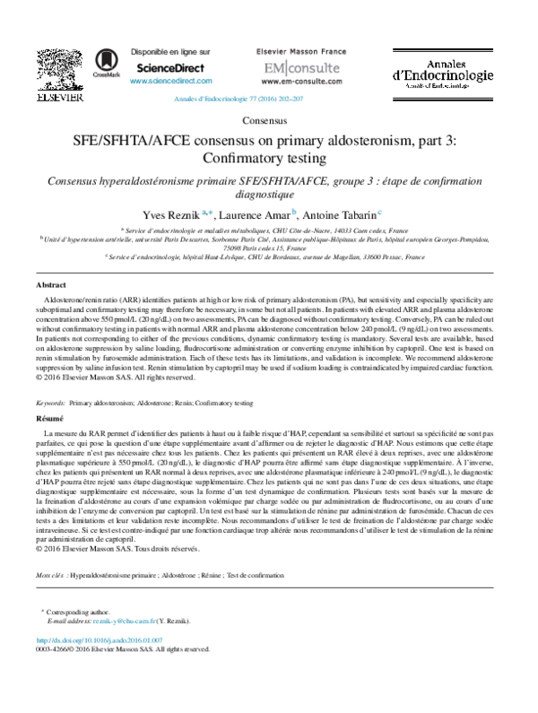 (PDF) Consensus SFE / SFHTA / AFCE consensus on primary aldosteronism ...