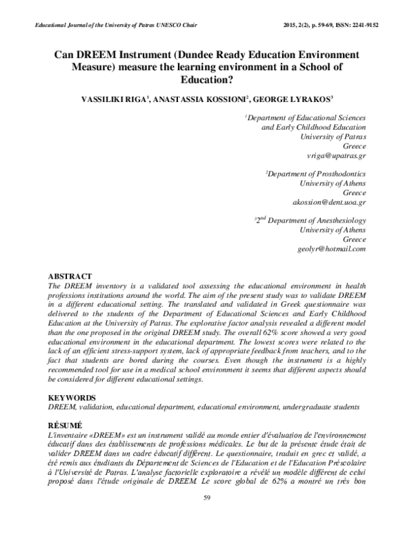 (PDF) Can DREEM Instrument (Dundee Ready Education Environment Measure ...
