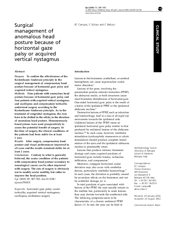 (PDF) Surgical management of anomalous head posture because of ...