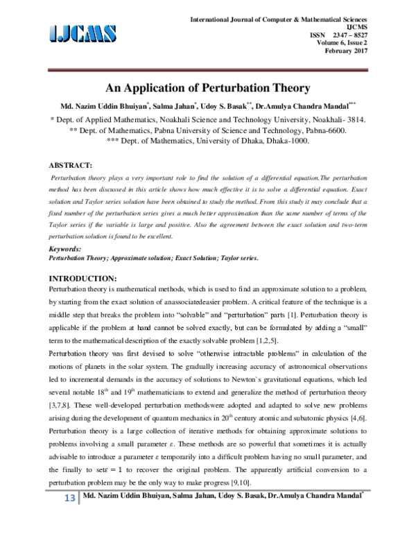 (PDF) An Application of Perturbation Theory