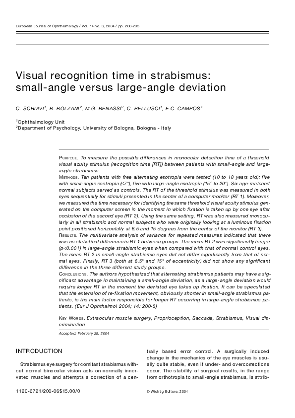 (PDF) Visual recognition time in strabismus: small-angle versus large ...
