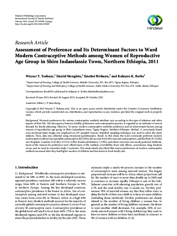 (PDF) Assessment of Preference and Its Determinant Factors to Ward ...