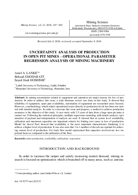 (PDF) Analyzing Production Uncertainty in Open Pit Mining