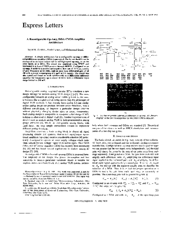 (PDF) A reconfigurable op-amp/DDA CMOS amplifier architecture