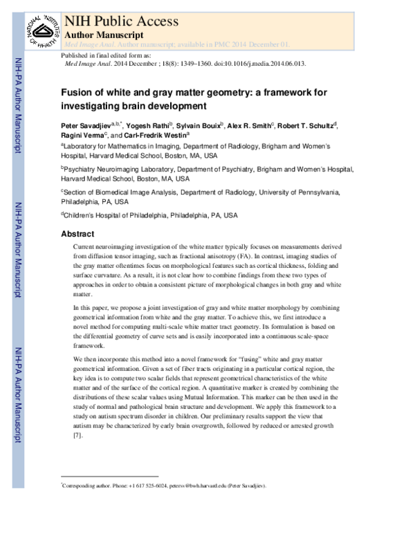 (PDF) Fusion of white and gray matter geometry: A framework for investigating brain development ...