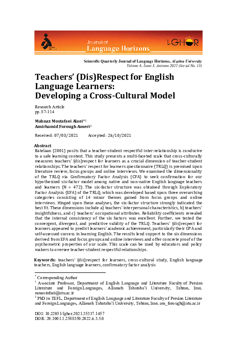 (PDF) Teachers' (Dis)Respect for English Language Learners: Developing ...