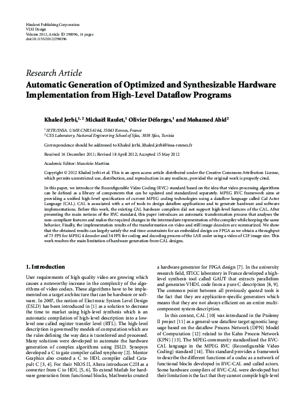 Pdf Automatic Generation Of Optimized And Synthesizable Hardware
