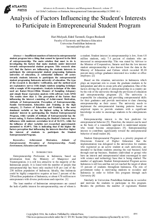 (PDF) Analysis of Factors Influencing the Student's Interests to ...