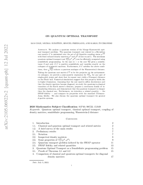 (PDF) Quantum Optimal Transport