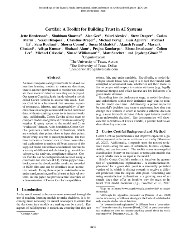 (PDF) Certifai: A Toolkit for Building Trust in AI Systems