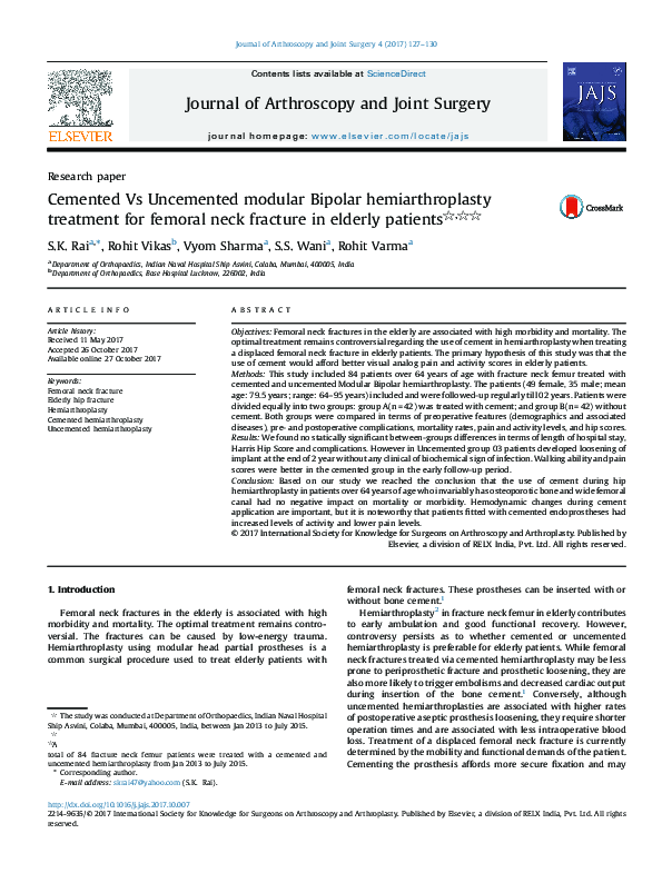 (PDF) Cemented Vs Uncemented modular Bipolar hemiarthroplasty treatment ...