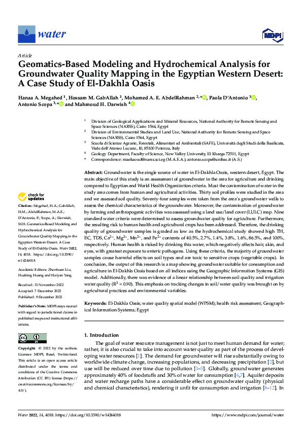 (PDF) Geomatics-Based Modeling and Hydrochemical Analysis for ...