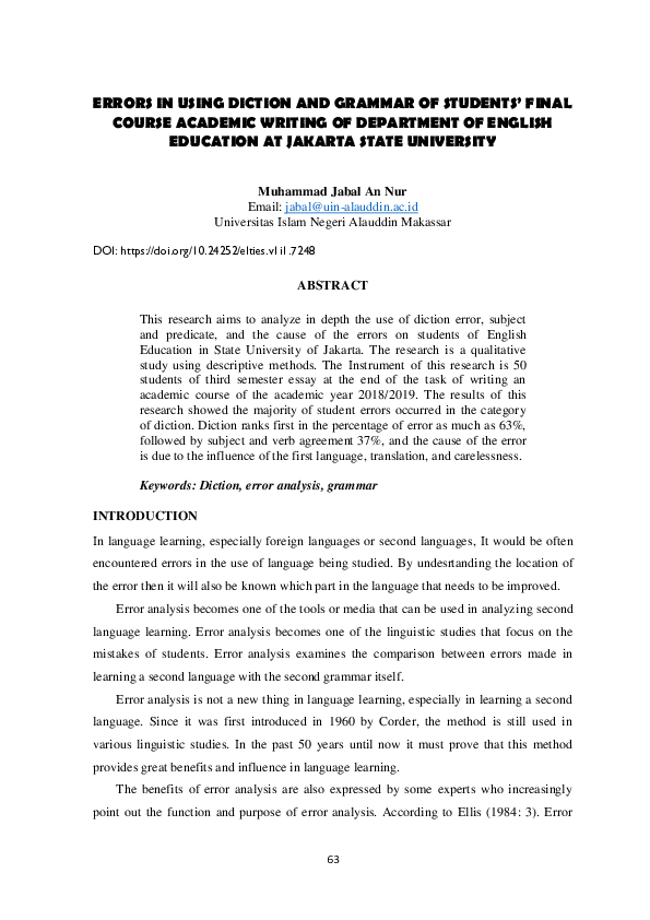 (PDF) Errors in Using Diction and Grammar of Students’ Final Course Academic Writing of ...