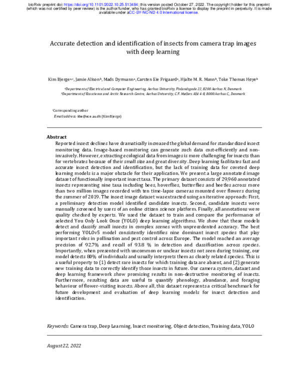 Pdf Accurate Detection And Identification Of Insects From Camera Trap Images With Deep Learning