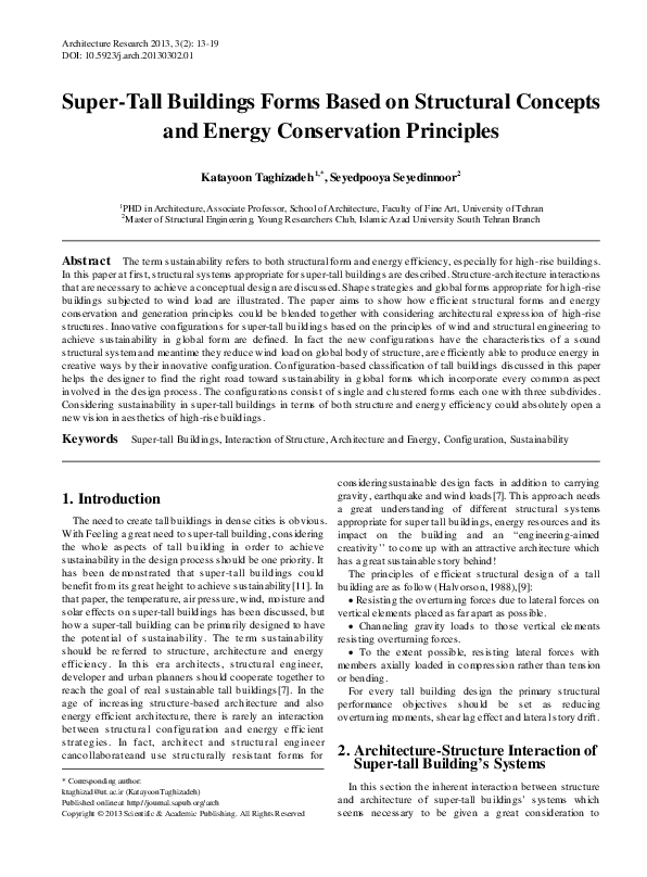 (PDF) Super-Tall Buildings Forms Based on Structural Concepts and Energy Conservation Principles