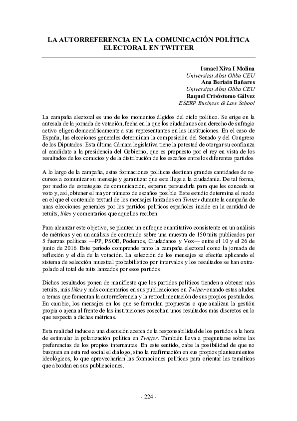 (PDF) La autorreferencia en la comunicación política electoral en ...