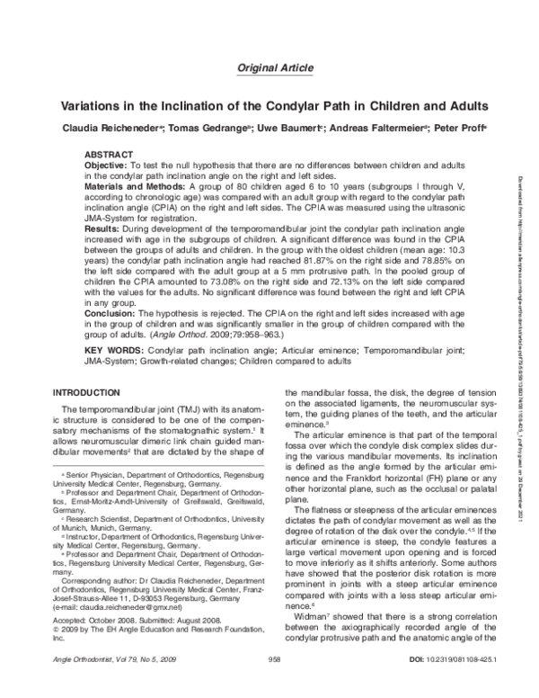 (PDF) Variations in the Inclination of the Condylar Path in Children ...