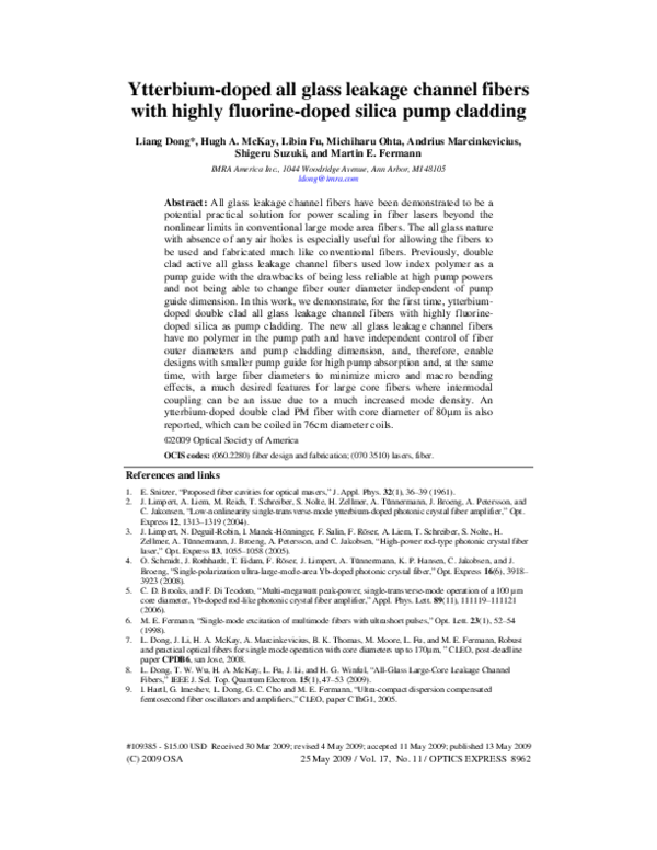(PDF) Ytterbium-doped all glass leakage channel fibers with highly fluorine-doped silica pump ...