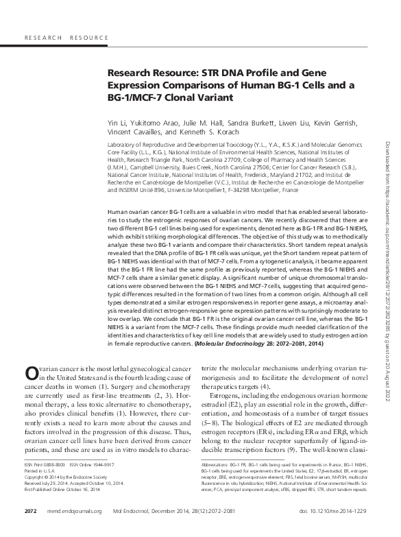 (PDF) Research Resource: STR DNA profile and gene expression ...
