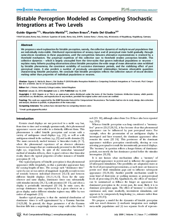 (PDF) Bistable Perception Modeled as Competing Stochastic Integrations ...