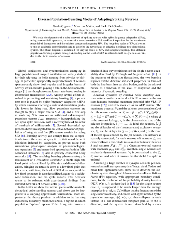 (PDF) Diverse Population-Bursting Modes of Adapting Spiking Neurons