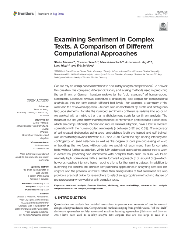 (PDF) Examining Sentiment in Complex Texts. A Comparison of Different Computational Approaches