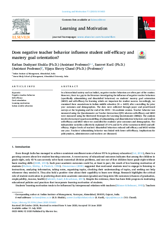 (PDF) Does negative teacher behavior influence student self-efficacy ...