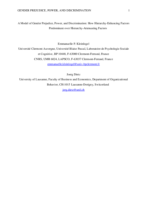 (PDF) GENDER PREJUDICE, POWER, AND DISCRIMINATION 1 A Model of Gender ...
