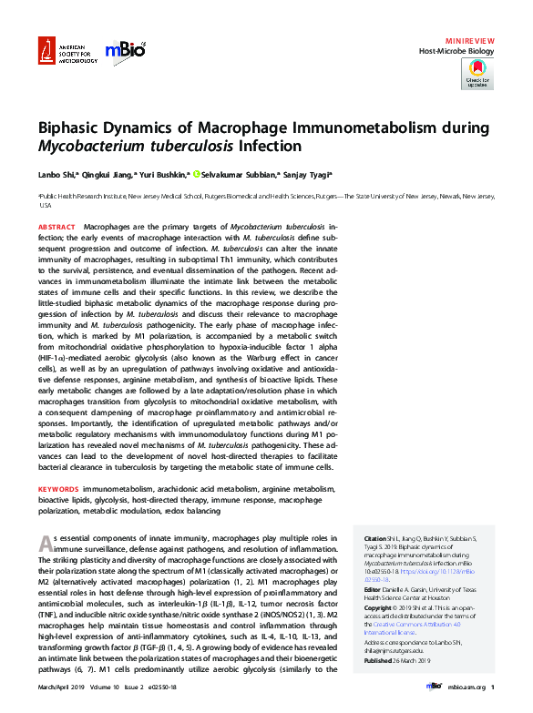(PDF) Biphasic Dynamics of Macrophage Immunometabolism during Mycobacterium tuberculosis Infection