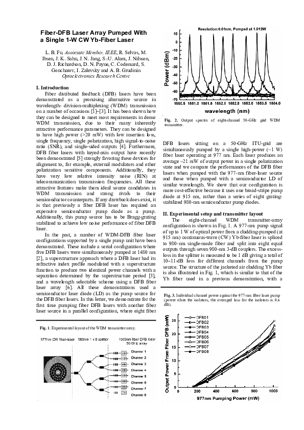 (PDF) Fiber-DFB laser array pumped with a single 1-W CW Yb-fiber laser