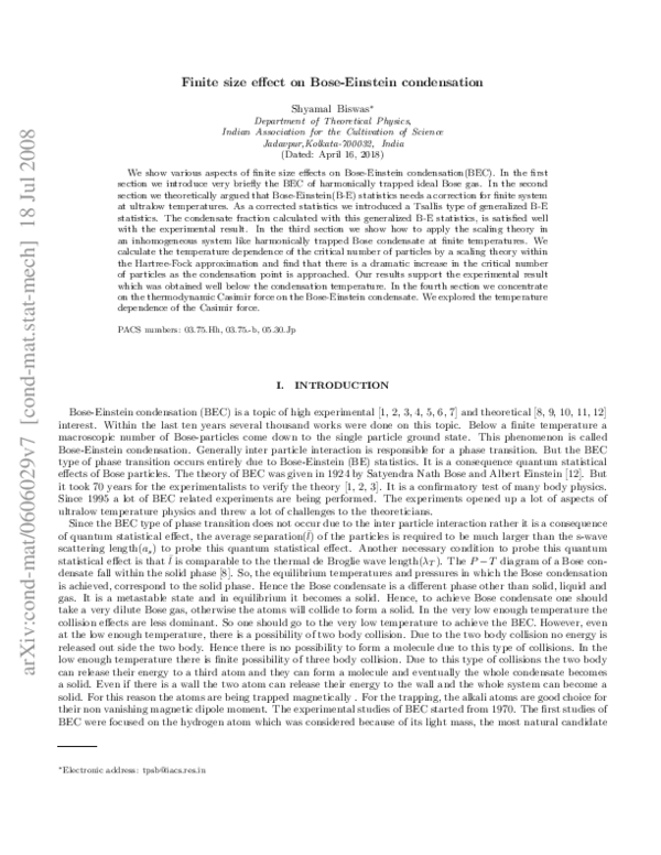 (PDF) Finite Size Effect on Bose-Einstein Condensation