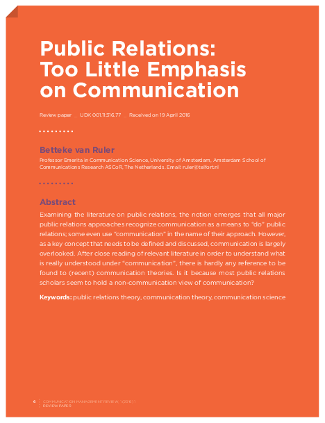 (PDF) Public Relations: Too Little Emphasis on Communication