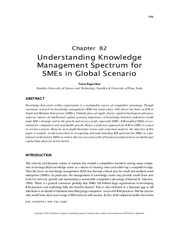 (PDF) Understanding Knowledge Management Spectrum for SMEs in Global Scenario