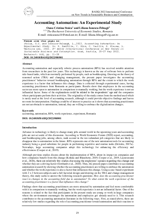 (PDF) Accounting Automation: An Experimental Study