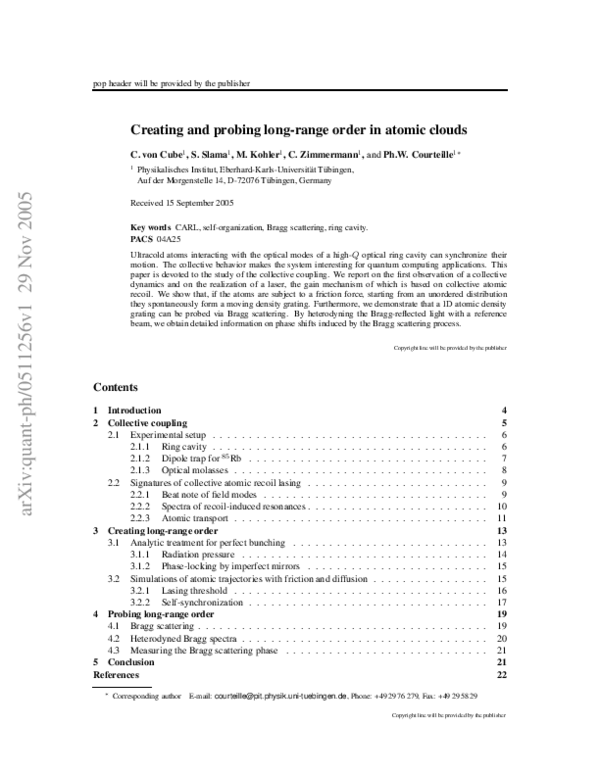 (PDF) Creating and probing long-range order in atomic clouds