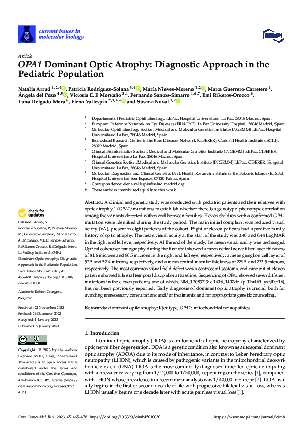 Pdf Opa1 Dominant Optic Atrophy Diagnostic Approach In The Pediatric Population Elena
