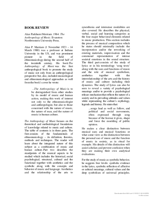 (PDF) Alan Parkhurst Merriam. 1964. The Anthropology of Music. Evanston ...