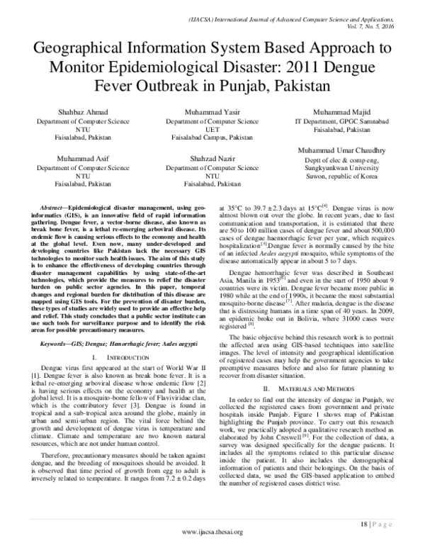 (PDF) Geographical Information System Based Approach to Monitor Epidemiological Disaster: 2011 ...