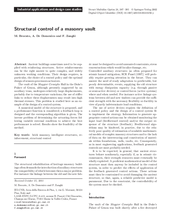 (PDF) Structural control of a masonry vault