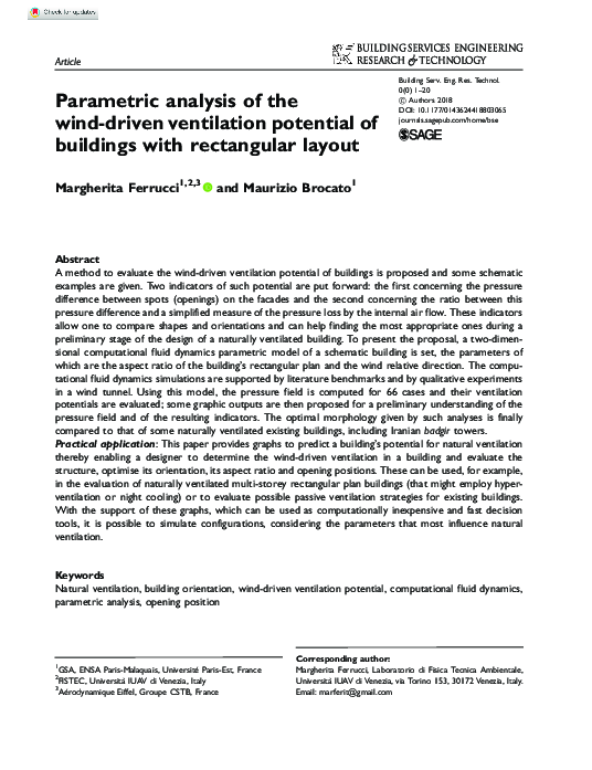 (PDF) Parametric analysis of the wind-driven ventilation potential of buildings with rectangular ...