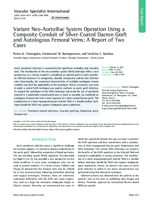 (PDF) Variant Neo-Aortoiliac System Operation Using a Composite Conduit ...